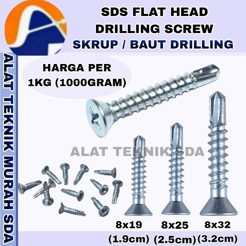 Jual 1000gr/1Kg Sekrup Skrup Sds Drilling Screw (8x19) (8x25) (8x32) Inch Sekrup Skrup Sds ...
