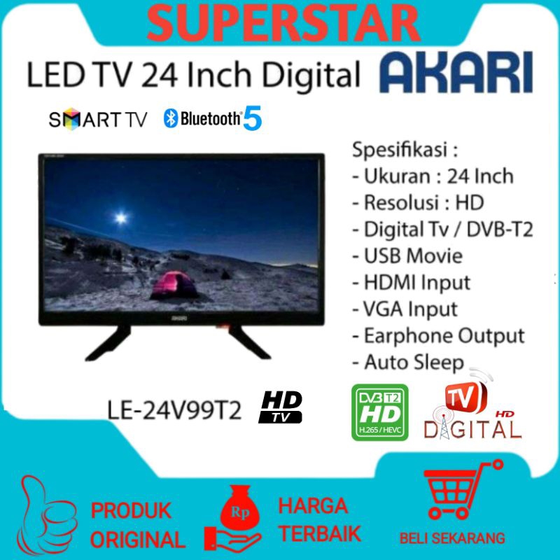 Jual LED AKARI LE 24V99T2 Smart TV digital channel | Shopee Indonesia
