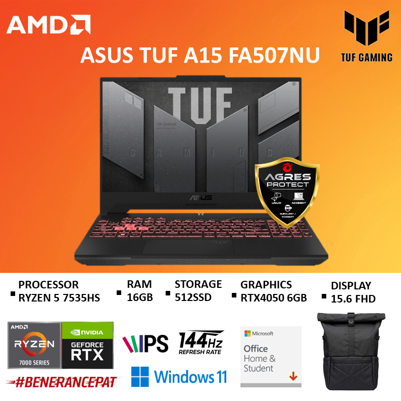Jual ASUS TUF A15 FA507NU RYZEN 5 7535HS RTX4050 6GB/ 16GB 512GB W11 ...