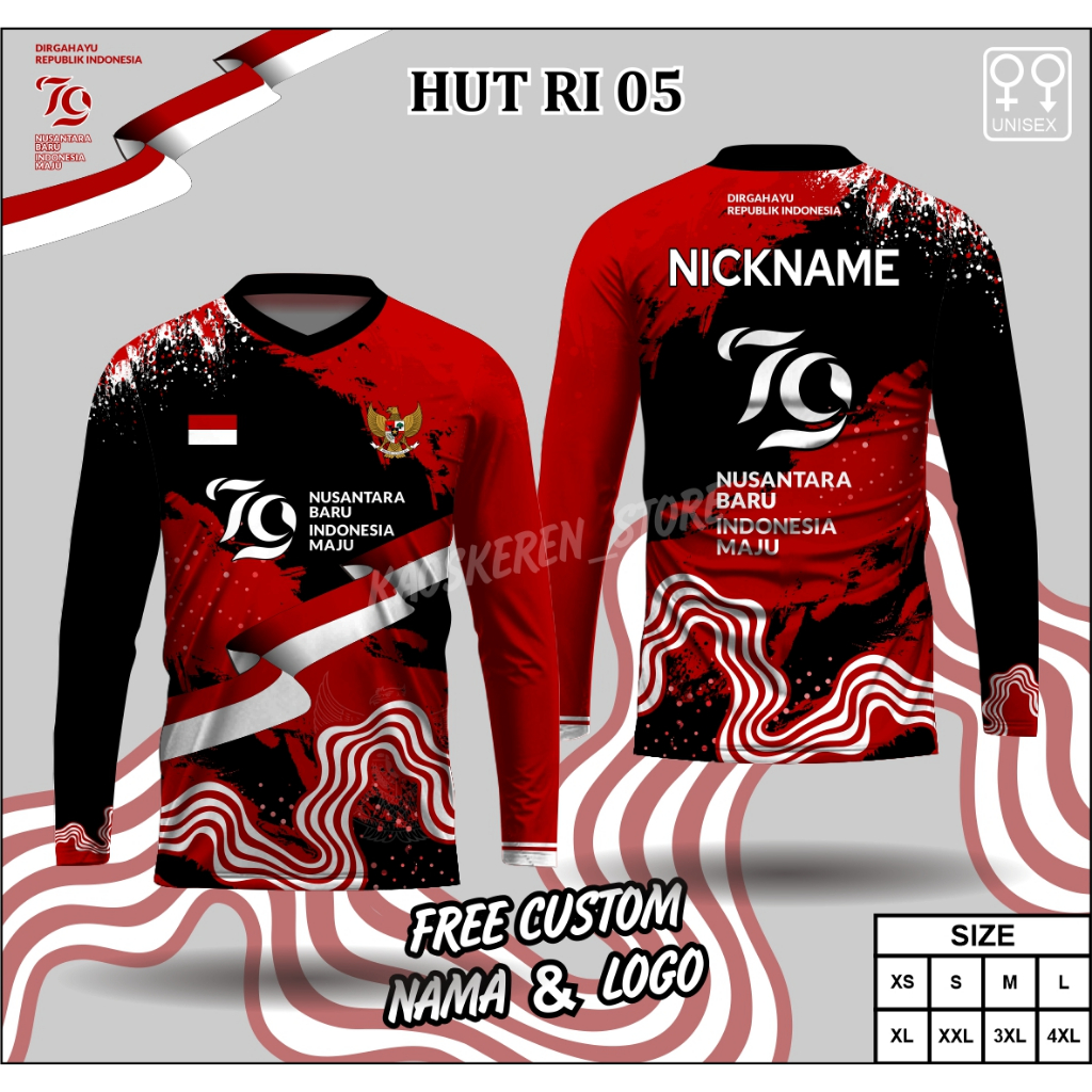 Jual Jersey hut ri 79 lengan panjang baju dirgahayu ri kaos 17 agustus unisex free custom nama ...