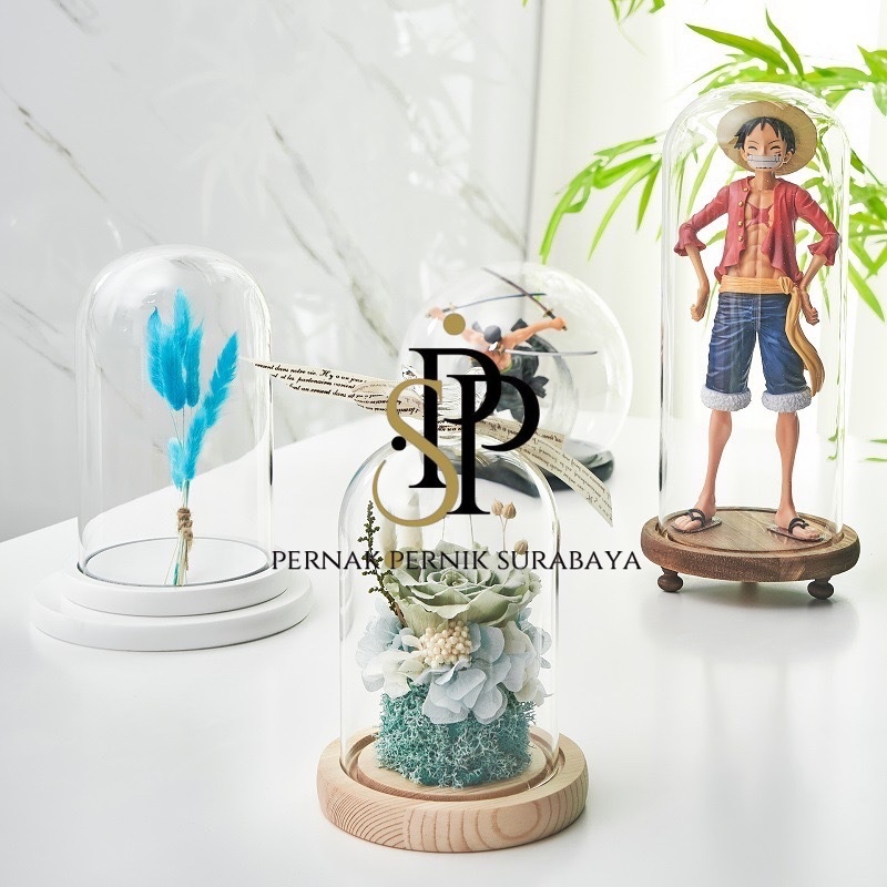 Jual GLASS DOME CLASSIC FLOWER DOME KUBAH KACA FLOWER DOME ALAS KAYU ...