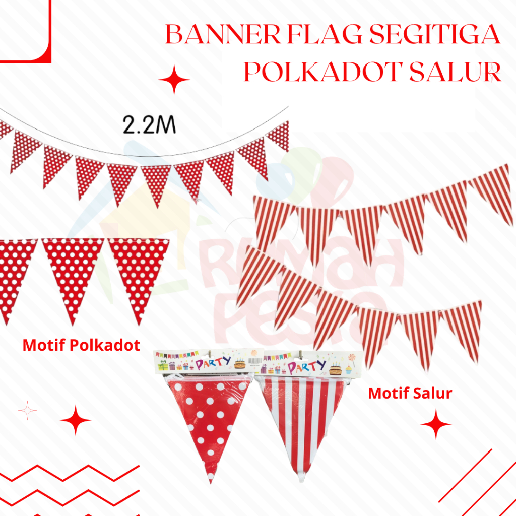 Jual Bunting Flag Segitiga Polkadot Garis / Salur Merah Putih ...