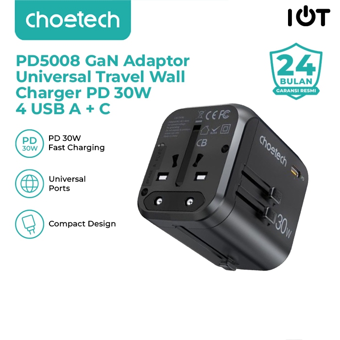 Jual Choetech PD5008 Travel Charger Adapter Universal 30W PD 4 USB Type ...