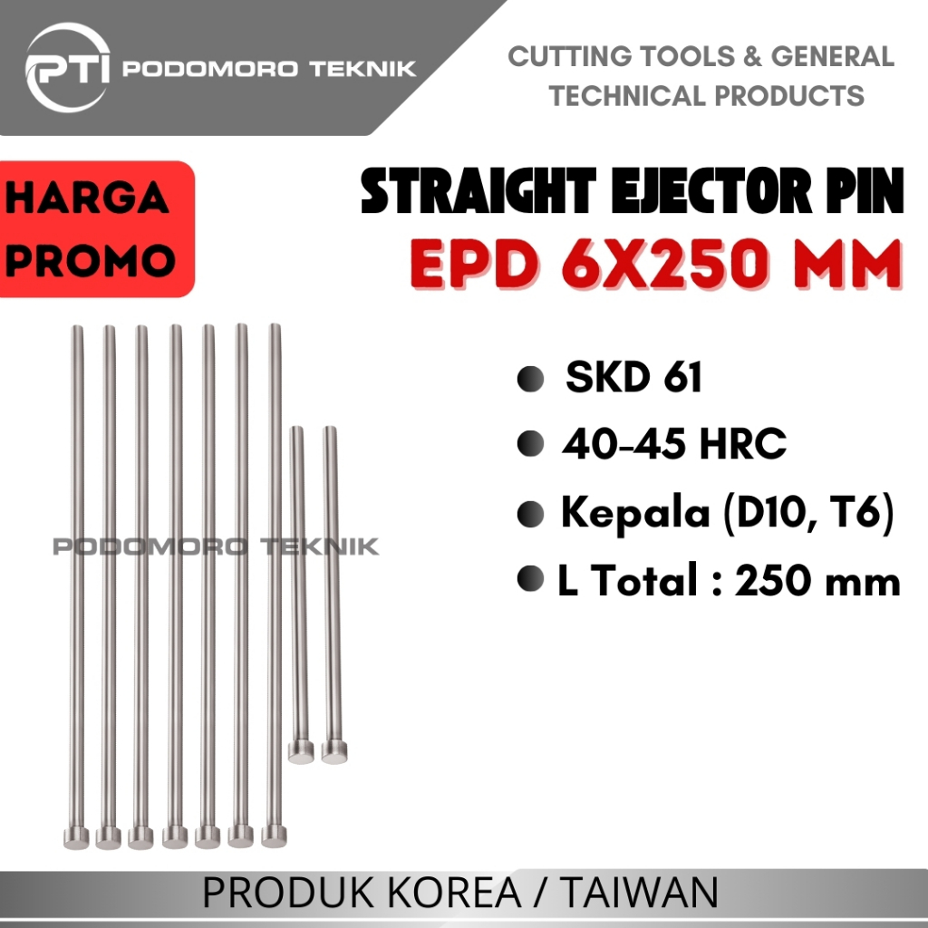 Jual EJECTOR PIN EPD 6*250 MATERIAL SKD61 MADE IN TAIWAN | Shopee Indonesia