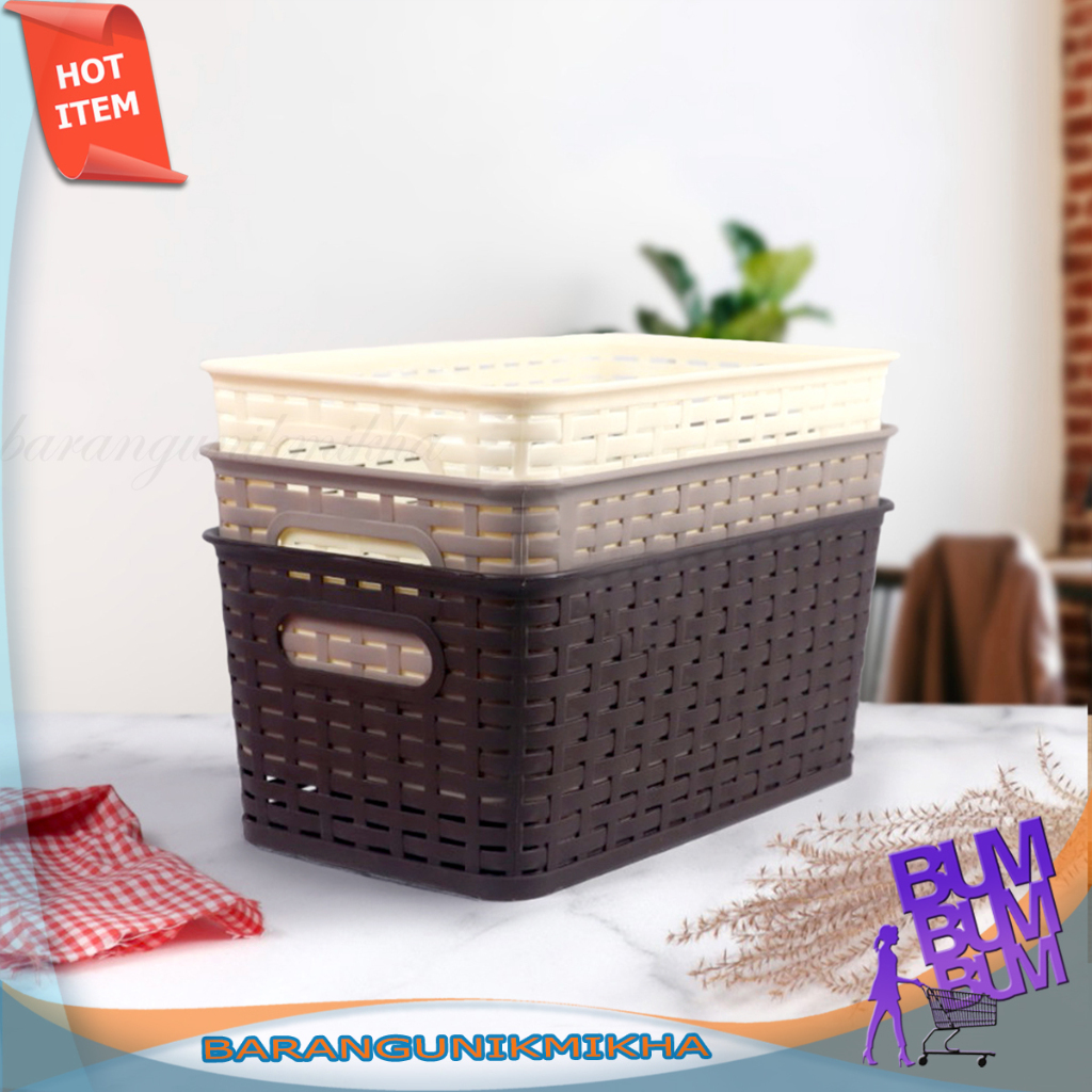 Jual Keranjang Plastik Kotak Anyaman Pernyimpanan Organizer Serbaguna ...