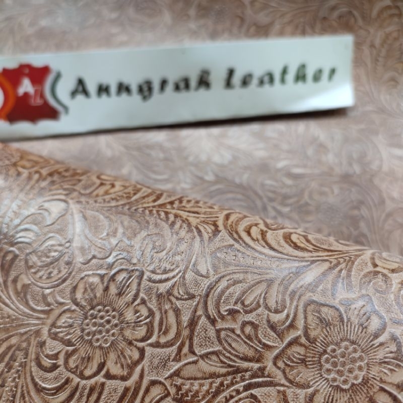 Jual Kulit sapi asli Motif Batik Bunga ukuran 33 x 33 cm ketebalan 1.5 ...