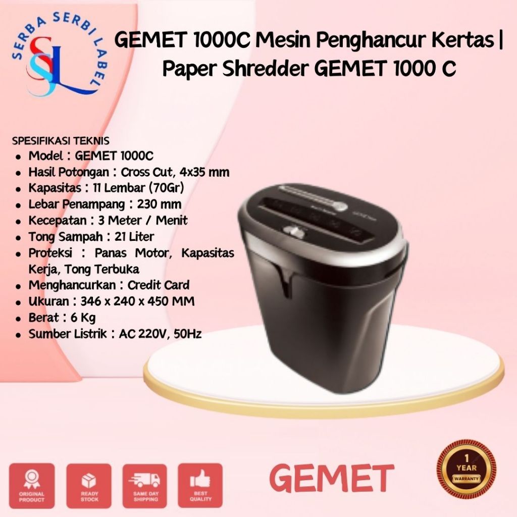 Jual GEMET 1000C Mesin Penghancur Kertas | Paper Shredder GEMET 1000 C ...