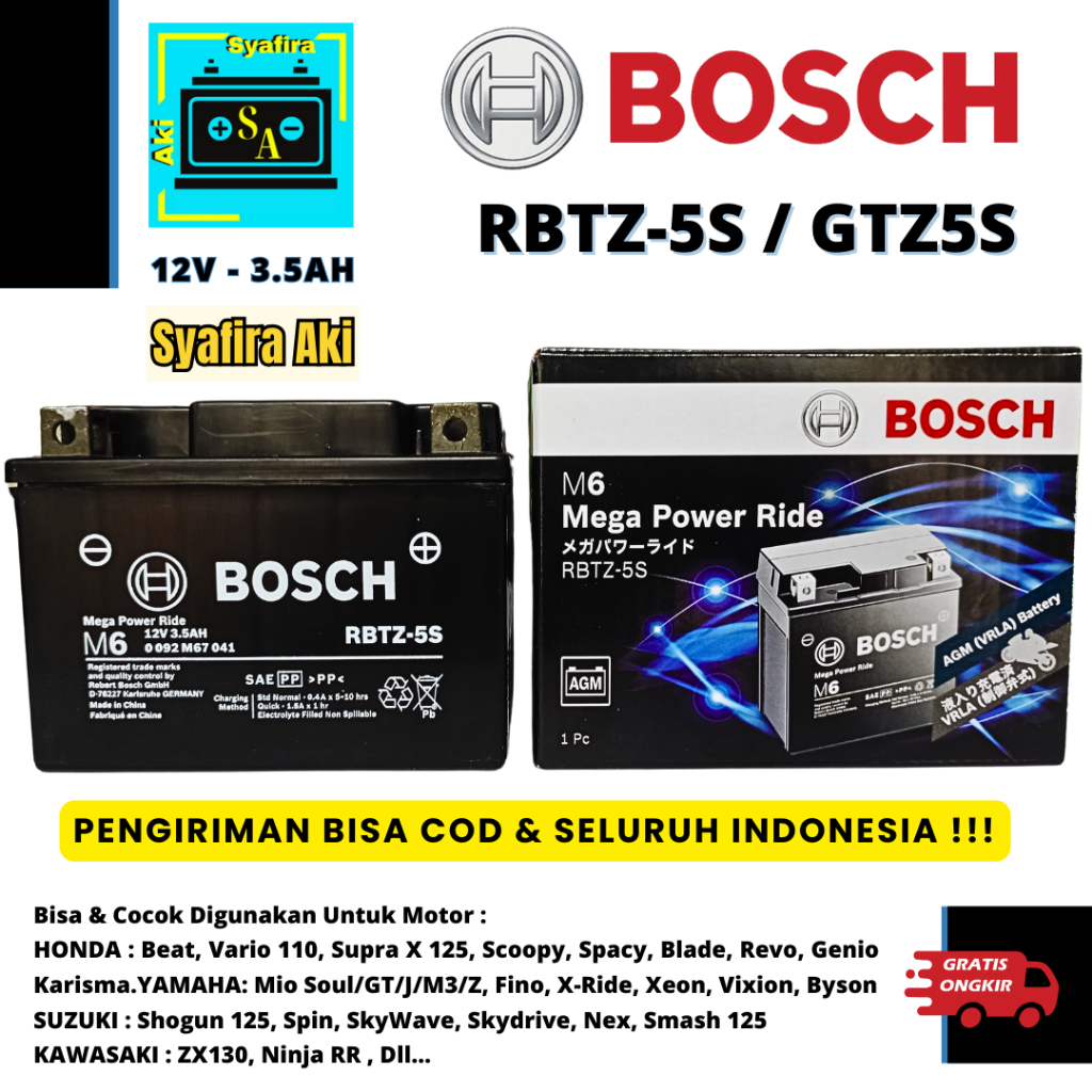 Jual AKI MOTOR BOSCH RBTZ-5S / RBTZ-6V / RBTZ-7S AGM MF | Shopee Indonesia
