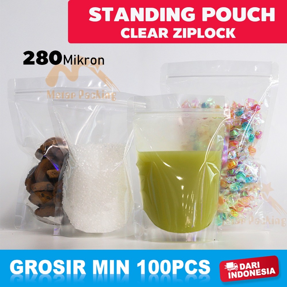 Jual Standing Pouch Bening Plastik Klip Ziplock Makanan ZIPLOCK Plastik ...