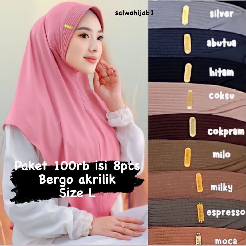 Jual PAKET DAPAT 8 PCS JILBAB BERGO HAMIDAH INSTAN MENUTUP DADA SIZE L LABEL AKRILIK BONUS ...