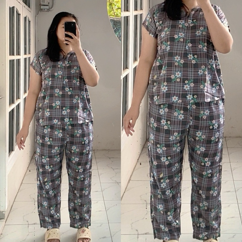 Jual one set setelan rayon jumbo | Pajamas rayon premium | Baju setelan ...