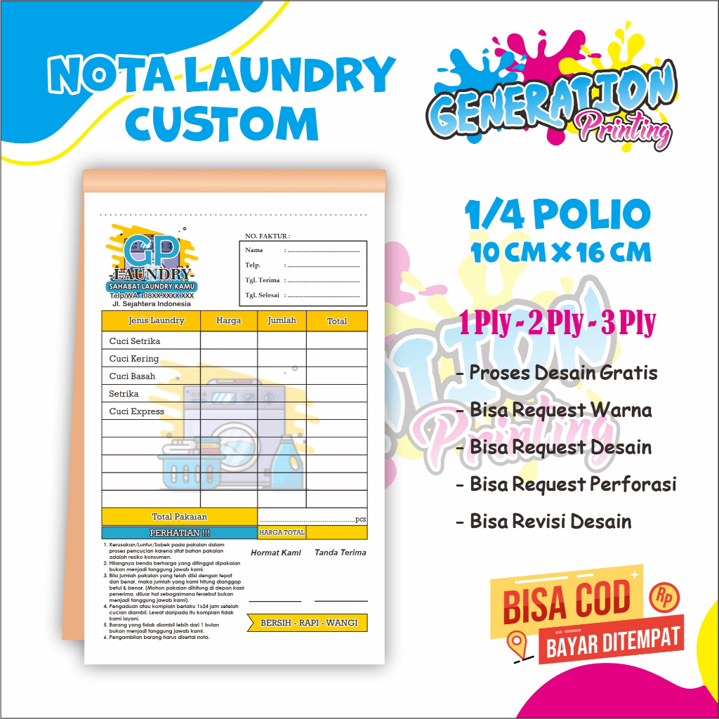 Jual NOTA BON LAUNDRY CUSTOM FREE DESAIN 1/4 POLIO BEBAS GANTI NAMA ...