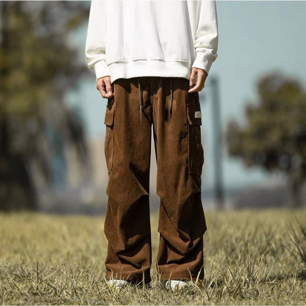 Jual Celana cargo panjang pria loose fit korean style terbaru 2024 celana corduroy cowok dewasa ...