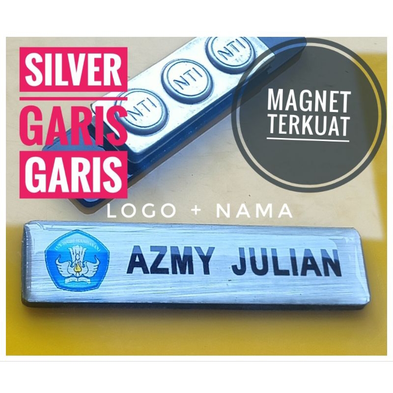 Jual NAME TAG / PAPAN NAMA DADA MODEL Silver Garis Garis - Pengait ...