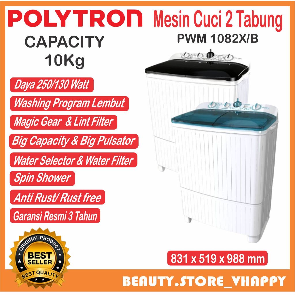Jual Mesin Cuci polytron 10 kg 2 Tabung Primadona Samba Series Hijab ...