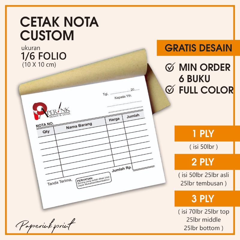 Jual Nota custom murah ukuran 1/6 , 1 ply/ 2 ply /3ply | Shopee Indonesia