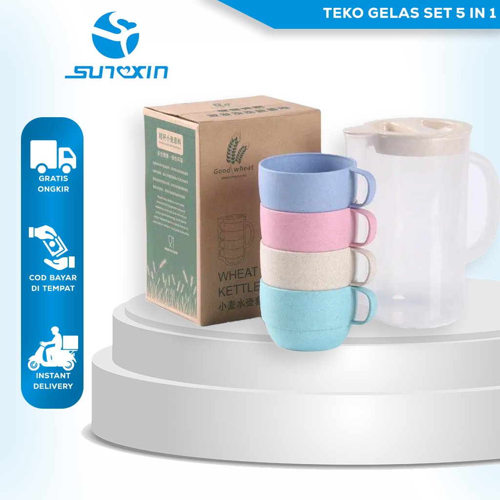 Jual Sunxin - Teko Gelas Set 5 In 1 /Teko Air Minum Plastik/Travel Cup ...