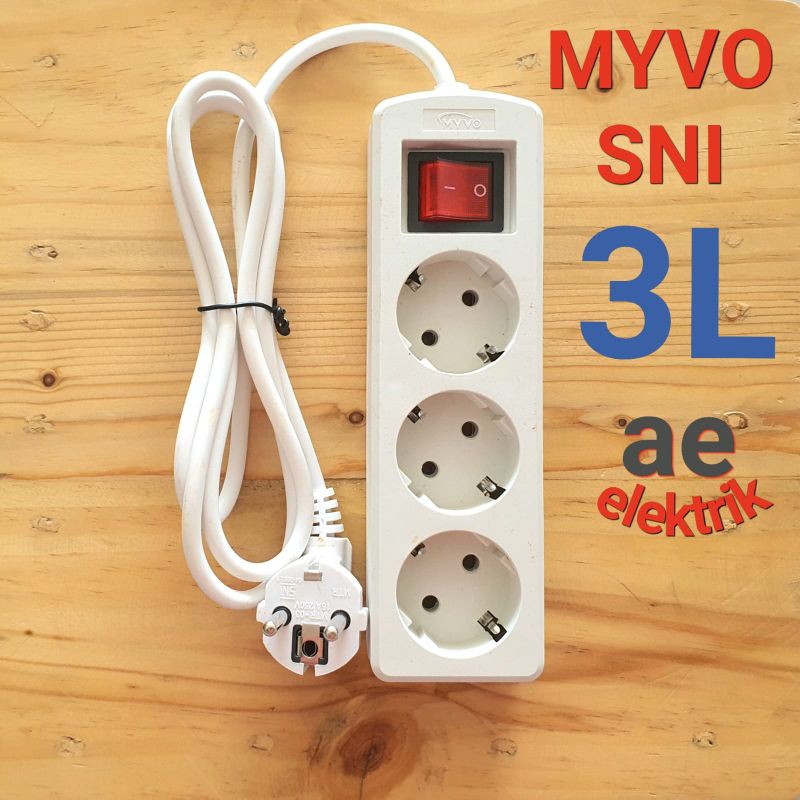 Jual Stop Kontak 3 lubang MYVO MSP N33 3 Lubang 1,5 Meter 3 Meter 5 ...
