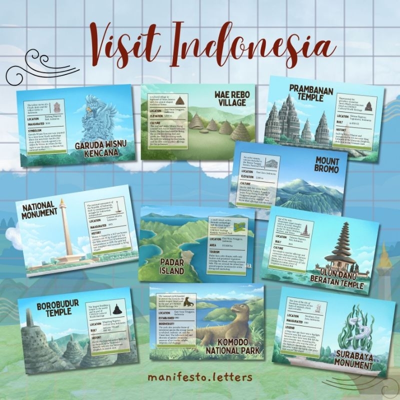 Jual Postcard Visit Indonesia | Kartupos Tourism | Borobudur | Bromo ...