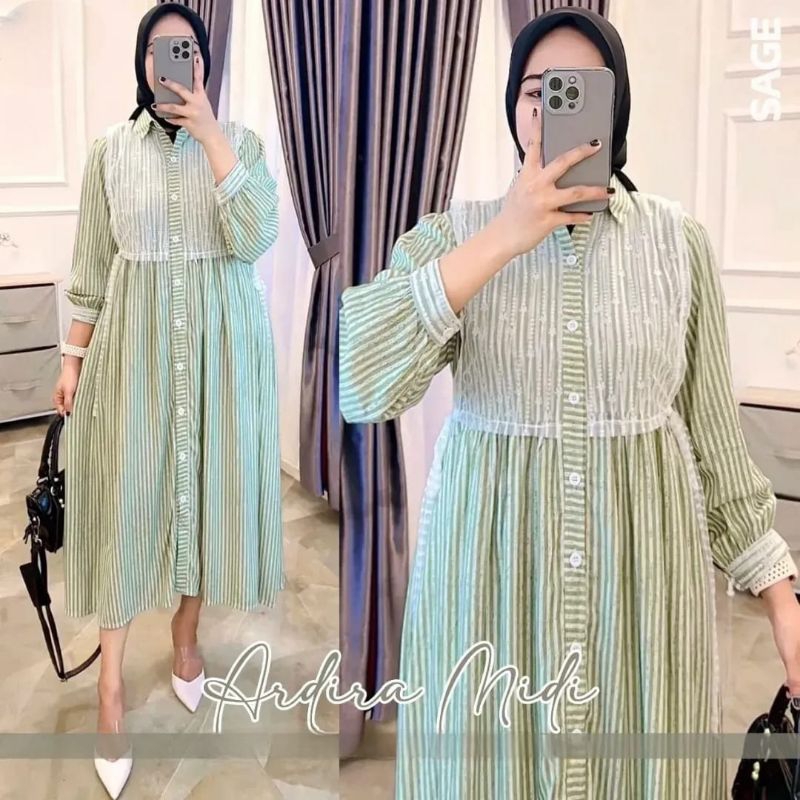 Jual Ardiara Midi Gamis Wanita Cantik Modern Bahan Katun Salur Mix Brukat Tile Mewah Gaun Wanita ...