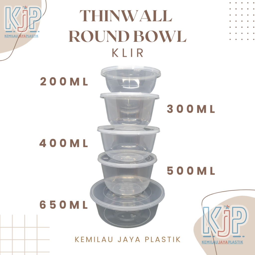 Jual Thinwall Round Bowl KLIR 200ml, 300ml, 400ml, 500ml, 650ml / Mangkok Plastik / Thinwall ...