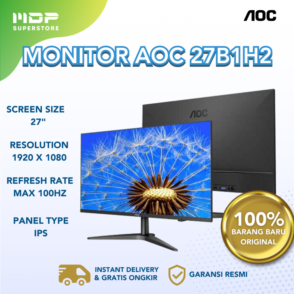 Jual MONITOR AOC 27" 27B1H2 IPS PANEL VGA,HDMI,FHD 100HZ,GARANSI RESMI ...
