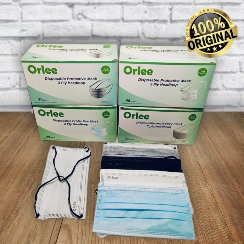 Jual Masker Orlee Hijab 3Ply Isi 50 Pcs Putih Biru Abu Hitam Headloop ...
