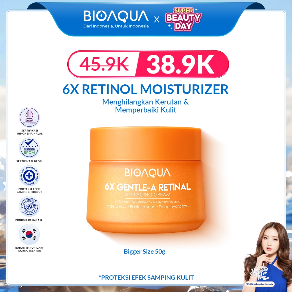 Jual BIOAQUA 6X Gentle-A Retinol Cream Wajah Anti Aging Pelembab Wajah ...