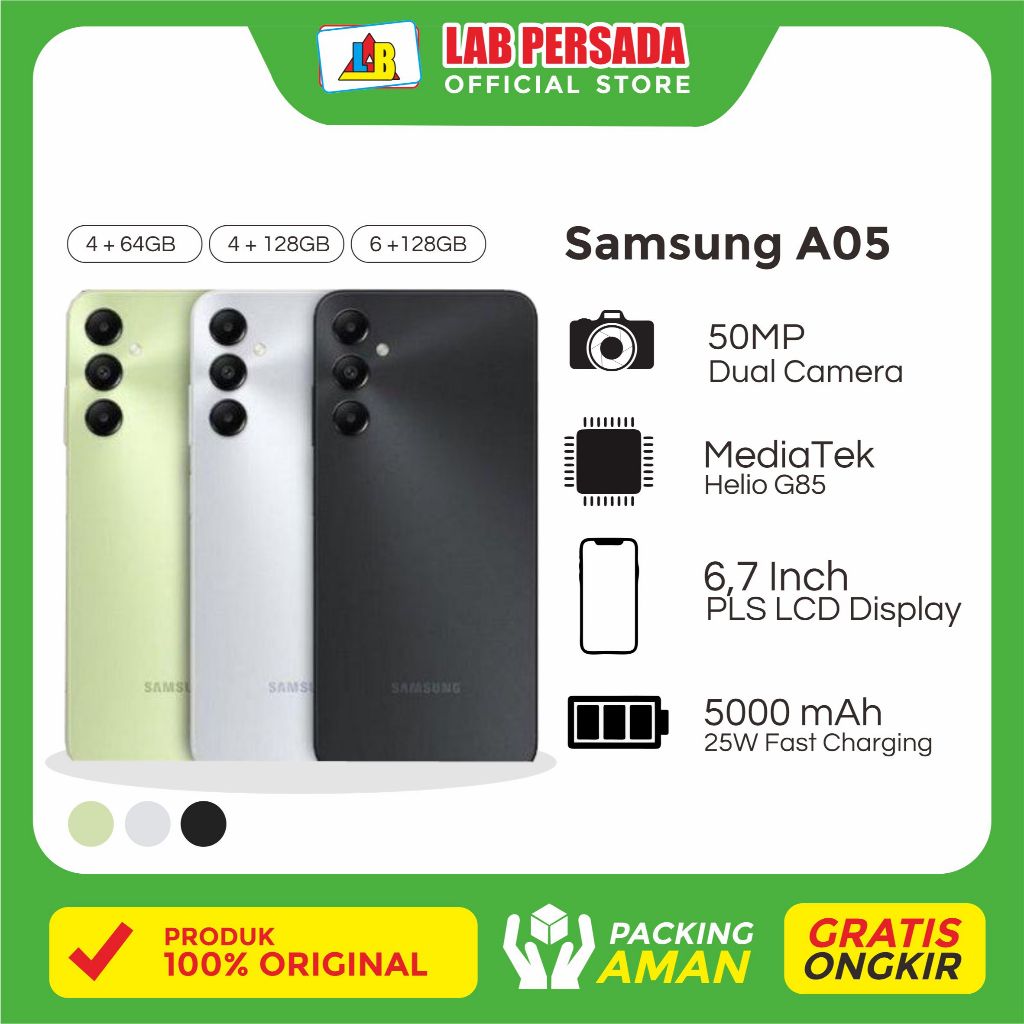 Jual Samsung Galaxy A05 4/64GB - 4/128GB - 6/128GB + Free Adaptor 25W Garansi Resmi SEIN ...