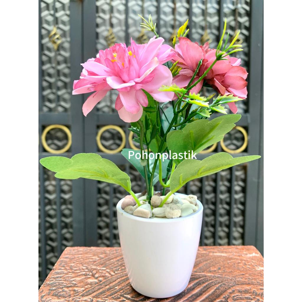 Jual Bunga Mawar Artificial Bunga Plastik pot melamin Hiasan Meja Bunga ...