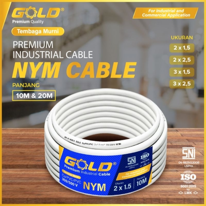 Jual GOLD KABEL LISTRIK NYM 2X1.5 2x2.5 3x1.5 3x2.5 10METER PER ROL SNI TEMBAGA MURNI | Shopee ...
