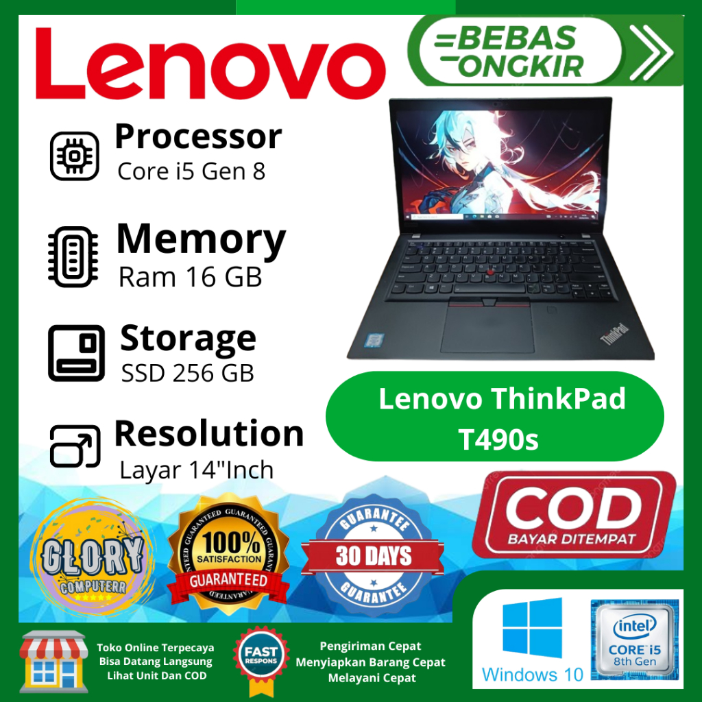 Jual Lenovo Thinkpad T490s Core i5 Gen 8 Ram 8GB / 16GB SSD 256GB ...