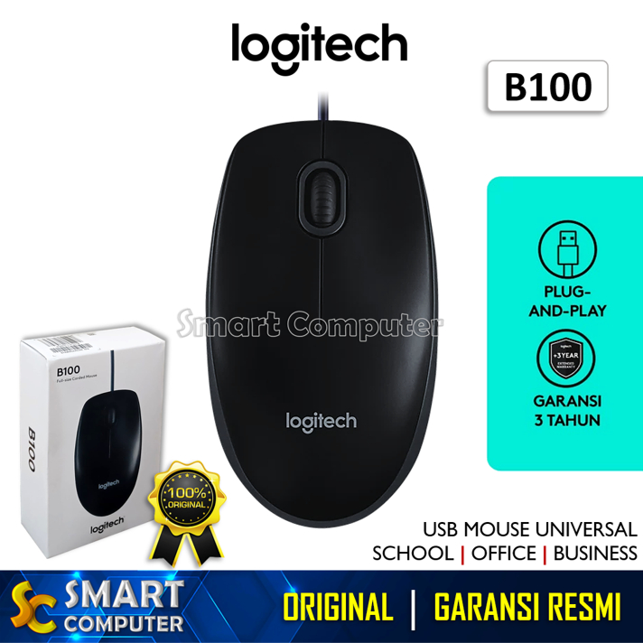 Jual Logitech B100 Mouse Kabel USB Optical Cable - Original Garansi ...