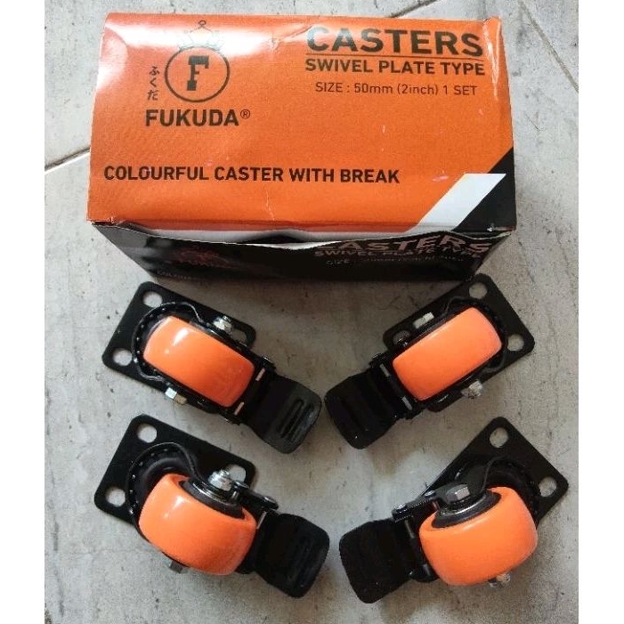 Jual (1set = 4pcs) Roda Caster PU Polyurethane 2 inch Hidup Plus Rem ...