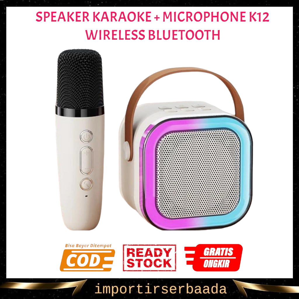 Jual IMP- Speaker Karaoke + Microphone K12 RGB Mic Mini Portbale Bluetooth Wireless Full Set For ...
