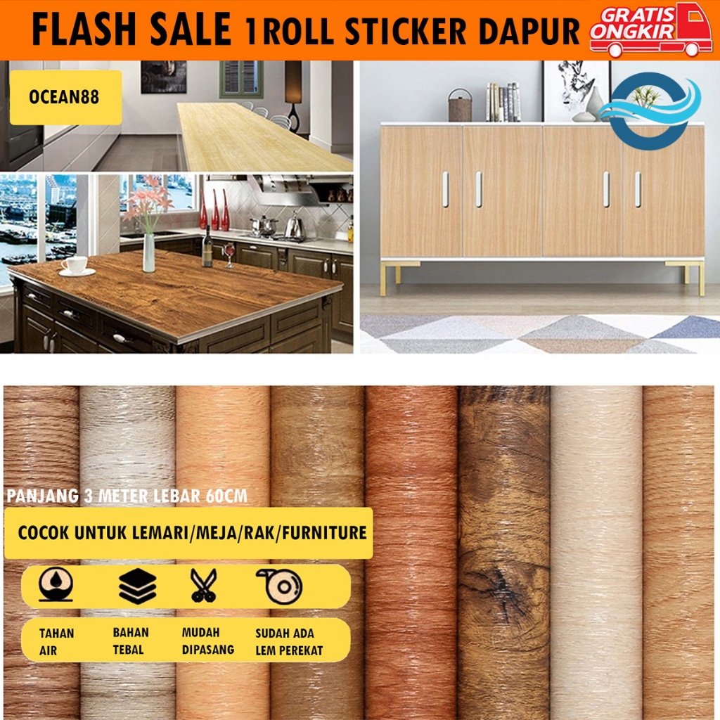 Jual Pelapis Furnitur PVC Sheet Stiker Panjang 3 Meter Stiker Meja ...