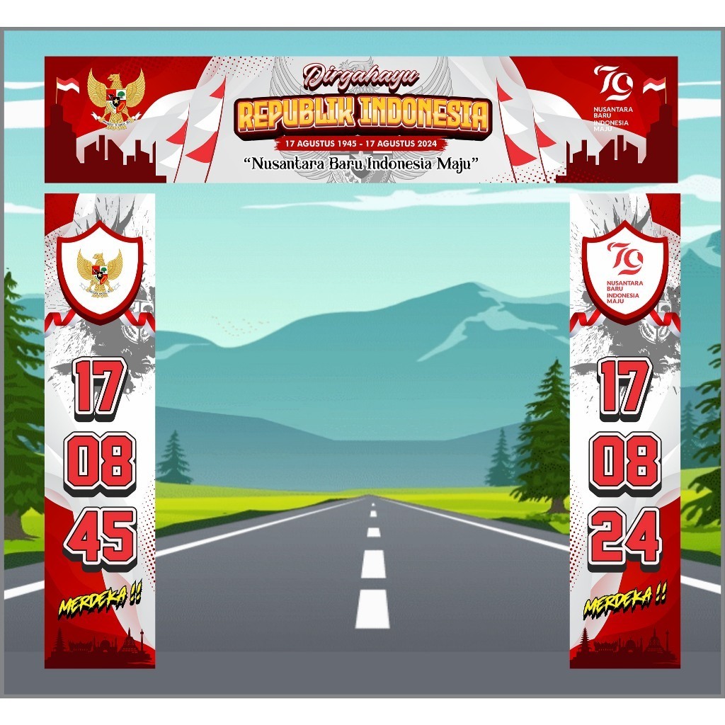 Jual Banner /Spanduk Gapura Kemerdekan HUT RI KE 79 ( PAKET KOMPLET ) Desain Menarik, Unik ...