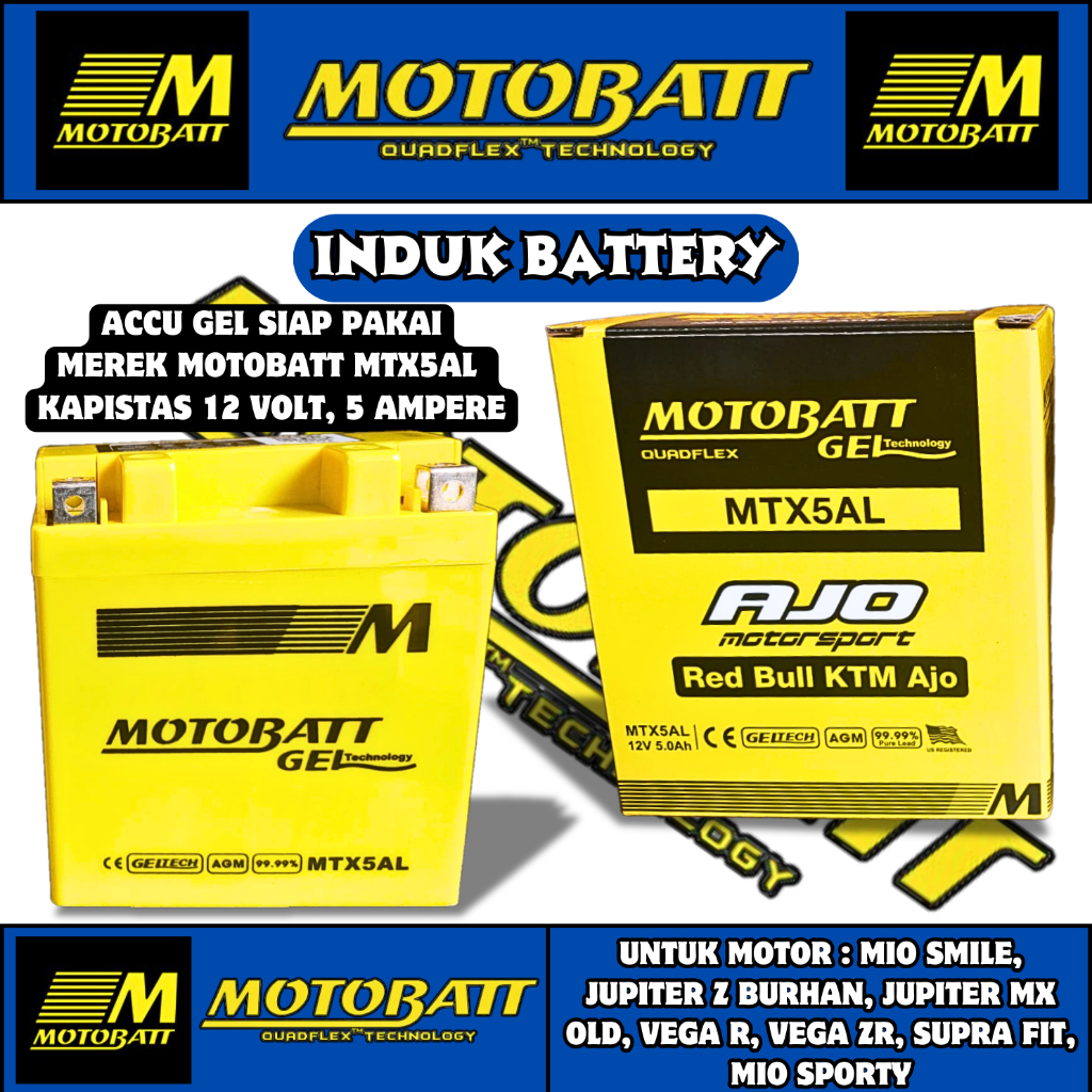 Jual Aki Accu Motobatt MTX5AL Original Aki kering GEL Untuk Motor Mio Sporty Mio Smile Jupiter Z ...