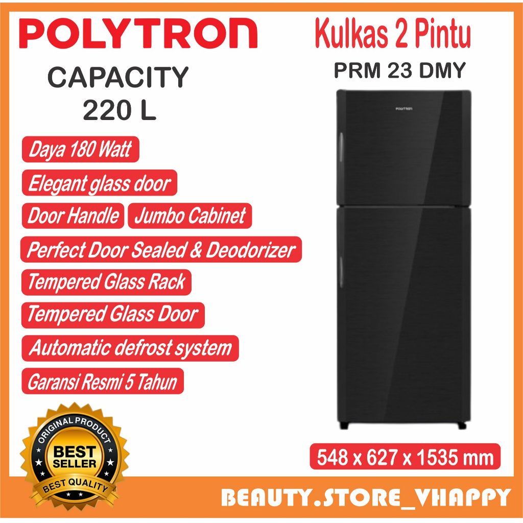 Jual Kulkas Polytron 2 Pintu Tanpa Bunga ES Belleza 220 liter PRM 23 ...