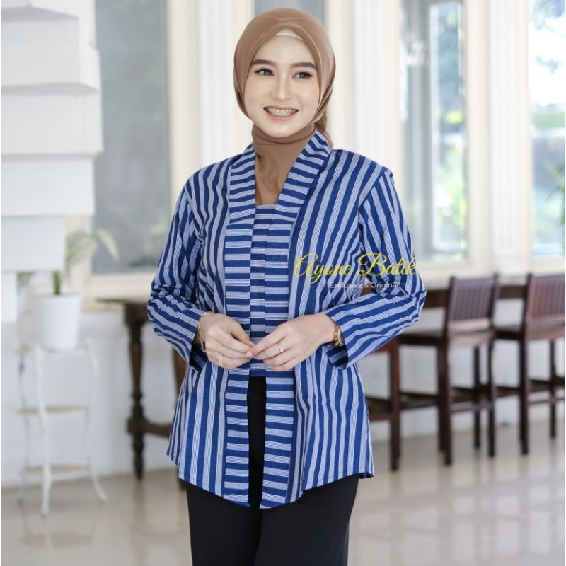 Jual Baju lurik wanita mewah atasan lurik kutubaru wanita warna hitam coklat blouse lurik wanita ...