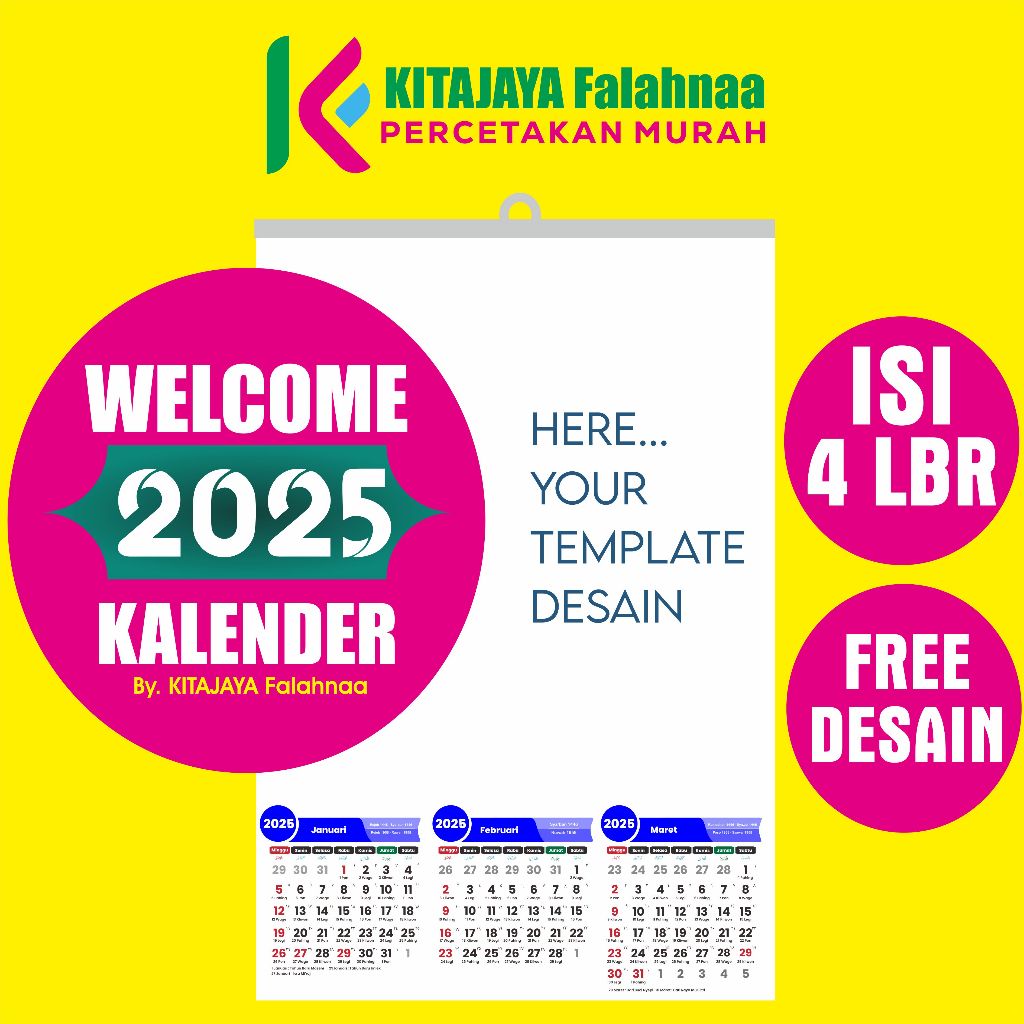 Jual (UKURAN 32x48,38x53,46x64,50x70) KALENDER 2025 ISI 4 LBR/KALENDER ...