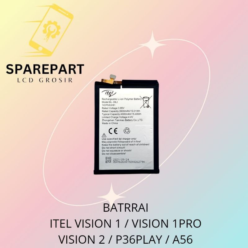 Jual BATERAI ITEL VISION 1 Pro / VISION 1 / VISION 2 / P36 PLAY / A56 / BL-39LI L6005 L6501 ...