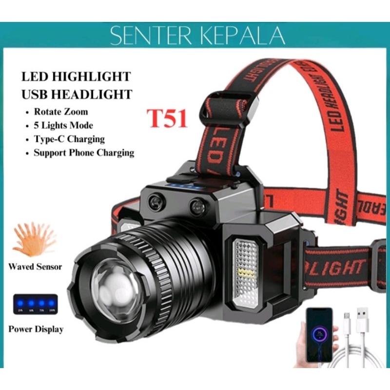 Jual Senter Kepala 360 Derajat Bisa Zoom 5Mode & Sensor Gerak ...