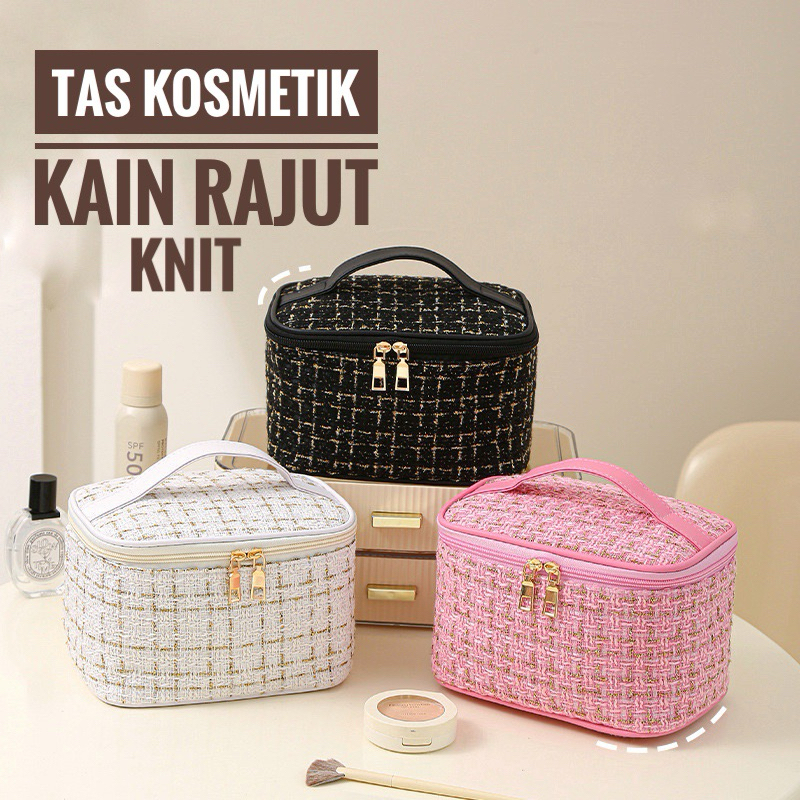 Jual [RAJUT] Tas Kosmetik Organizer Travel Knit Tweed Rajut Make up Bag ...