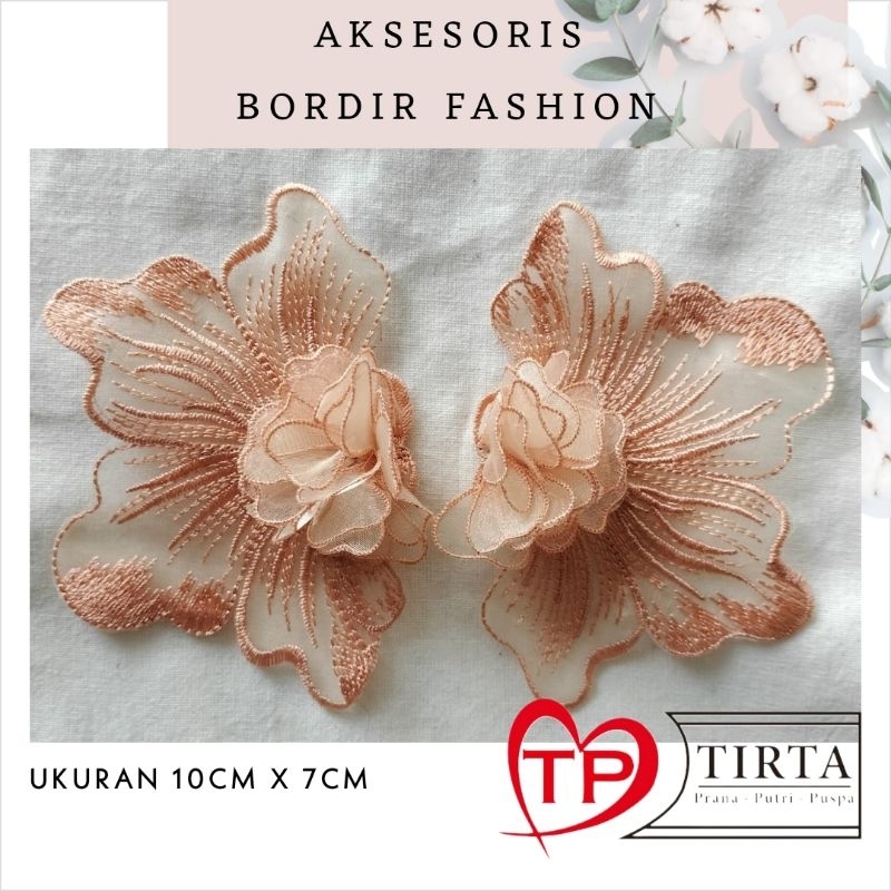 Jual LACE, Bordir aplikasi bunga 3D isi 2 pcs aksesoris bunga tempel ...