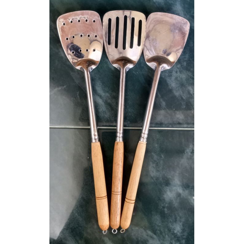 Jual SPATULA Stainless Gagang Kayu Ukuran SEDANG /Sutil Stainless ...