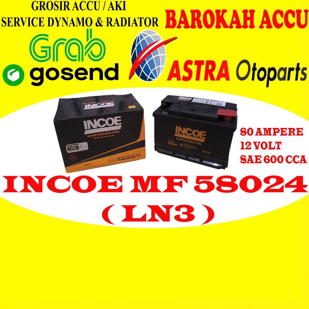 Jual AKI INCOE MF 58024 , 580-24 / LN3 , 80 AH ASTRA OTOPARTS | Shopee ...