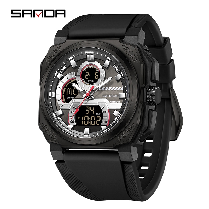 Jual SANDA 3356 Jam Tangan Pria Digital Analog Sport EL Backlight Anti Air WKOS | Shopee Indonesia
