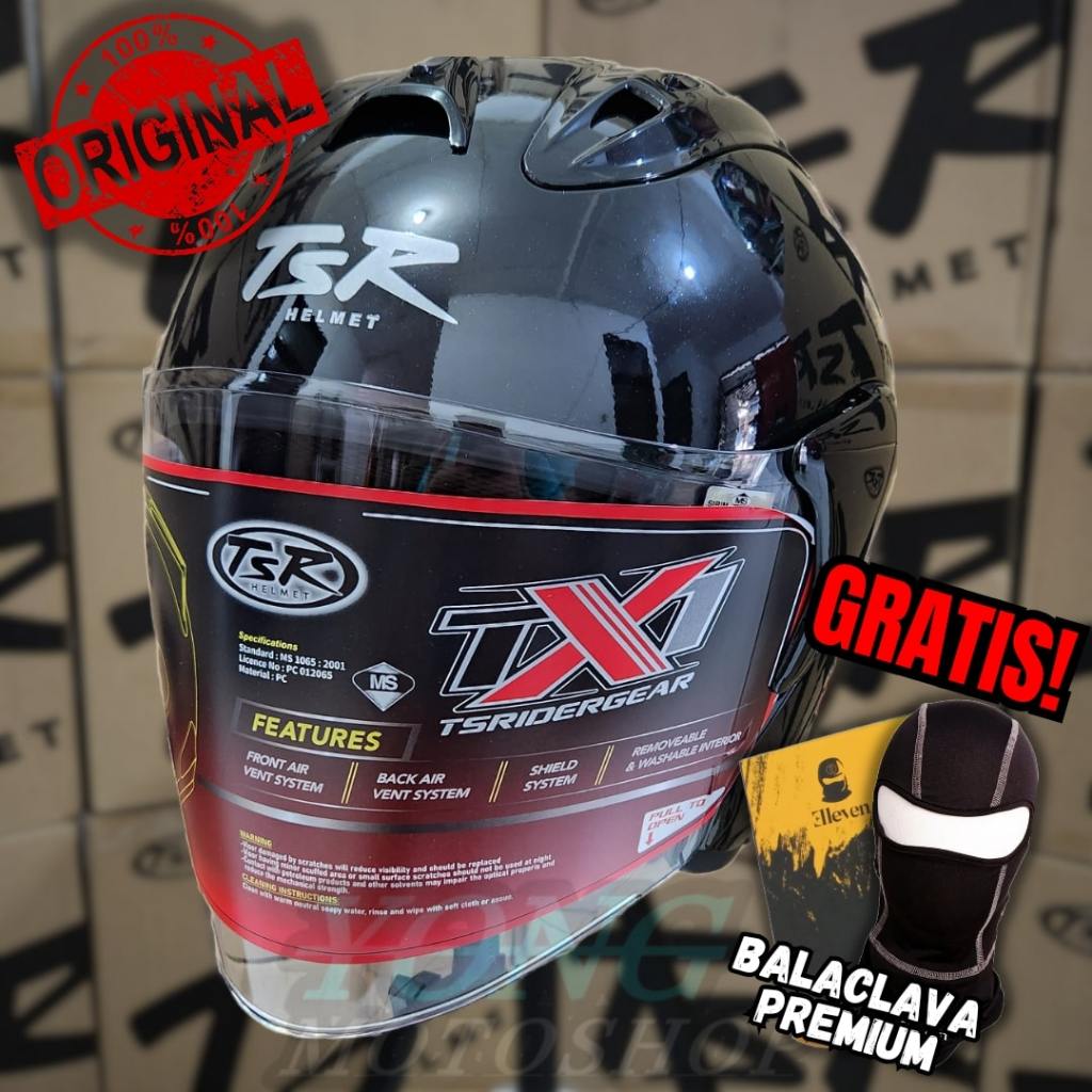Jual Helm TSR TX1 Hitam Glass Black Original Half Face TSR Helmet TSR ...