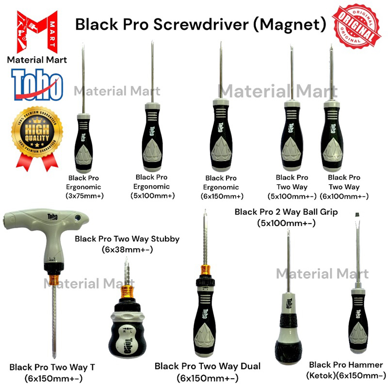 Jual Black Pro Screwdriver Toho | Obeng Toho Ergonomic Plus | Obeng ...